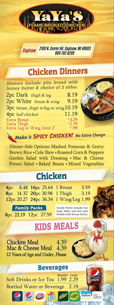 Menu - Ya Ya's Flame Broiled Chicken