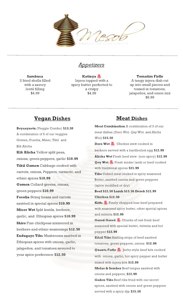 Menu - Mesob Ethiopian Restaurant