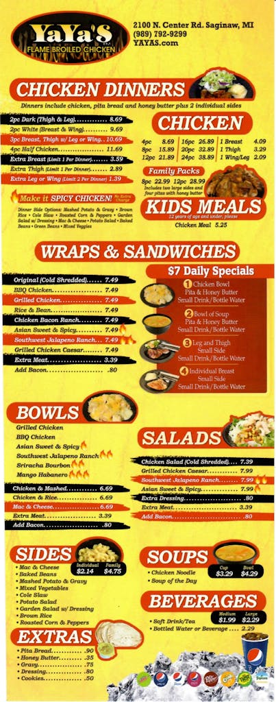 Menu - Ya Ya's Flame Broiled Chicken