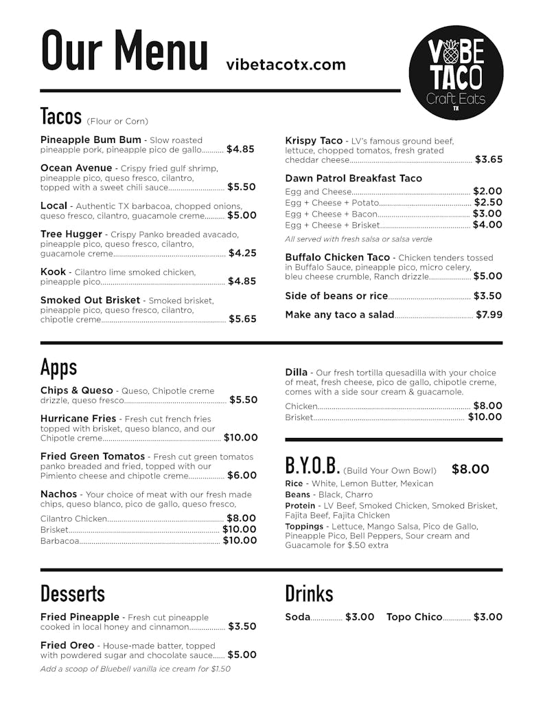 Menu - Vibe Taco