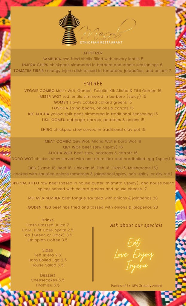 Menu - Mesob Ethiopian Restaurant