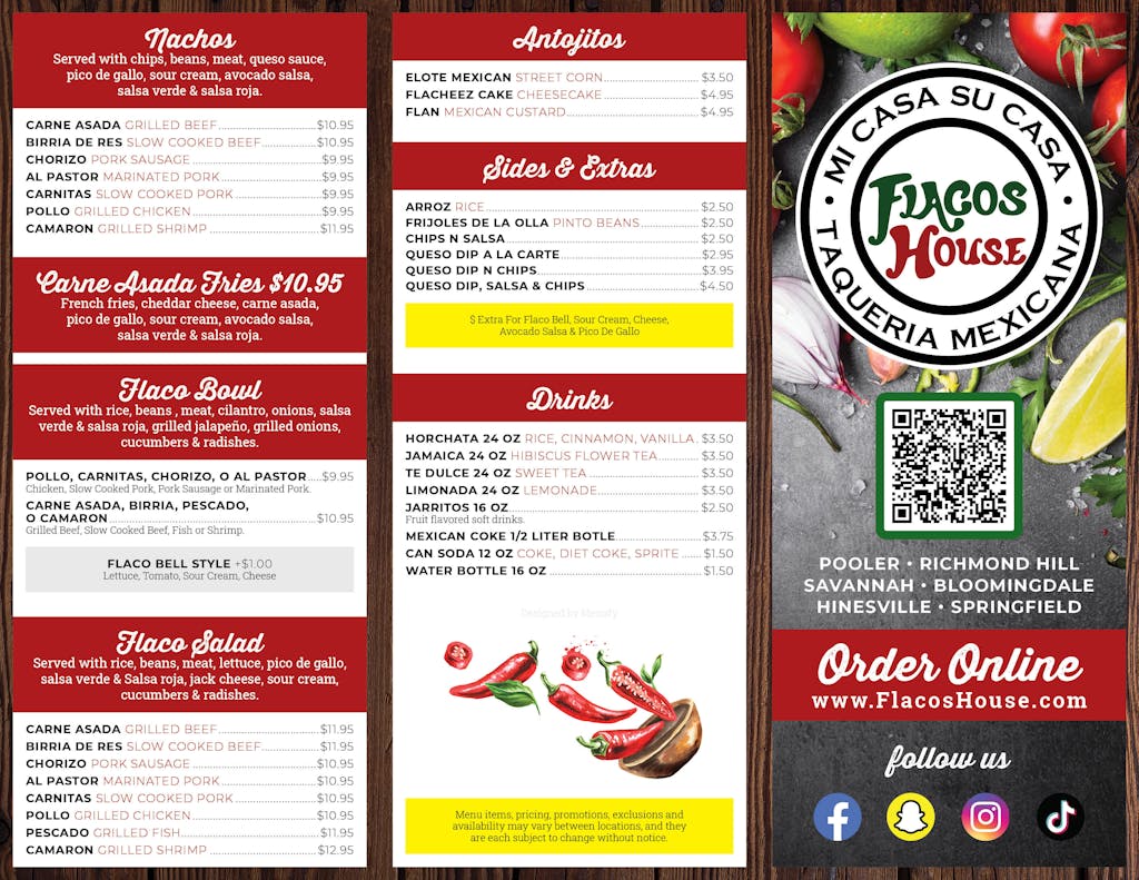 Menu - Flacos House (ORDER ONLINE)