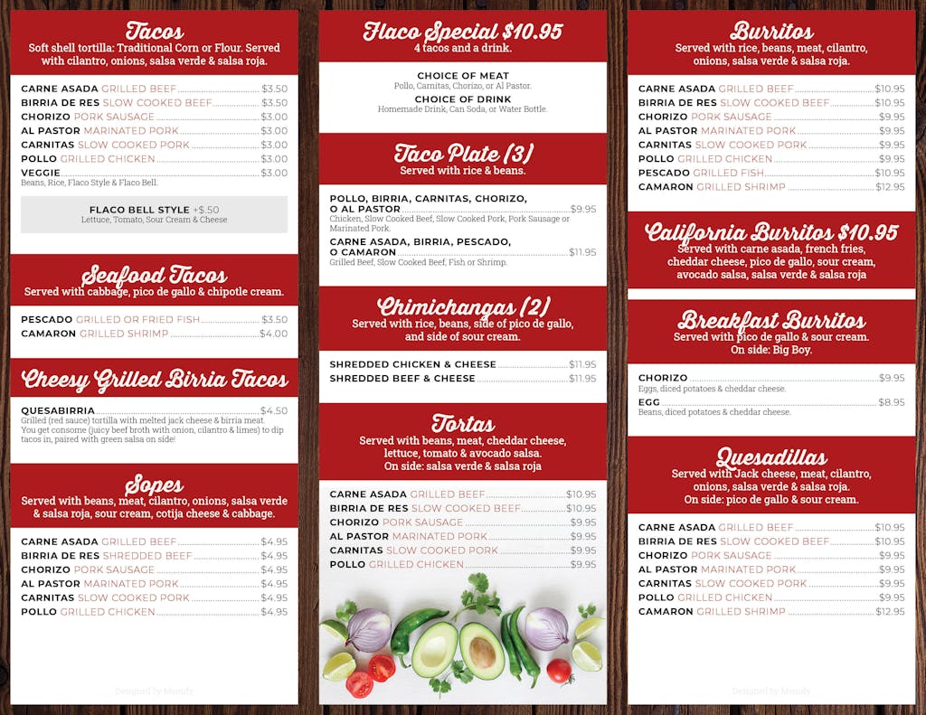 Menu - Flacos House (ORDER ONLINE)