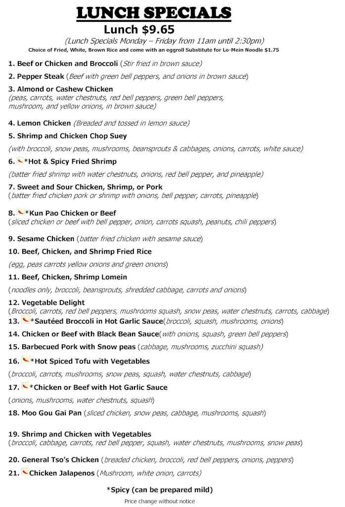 Menu - Great Wall Express