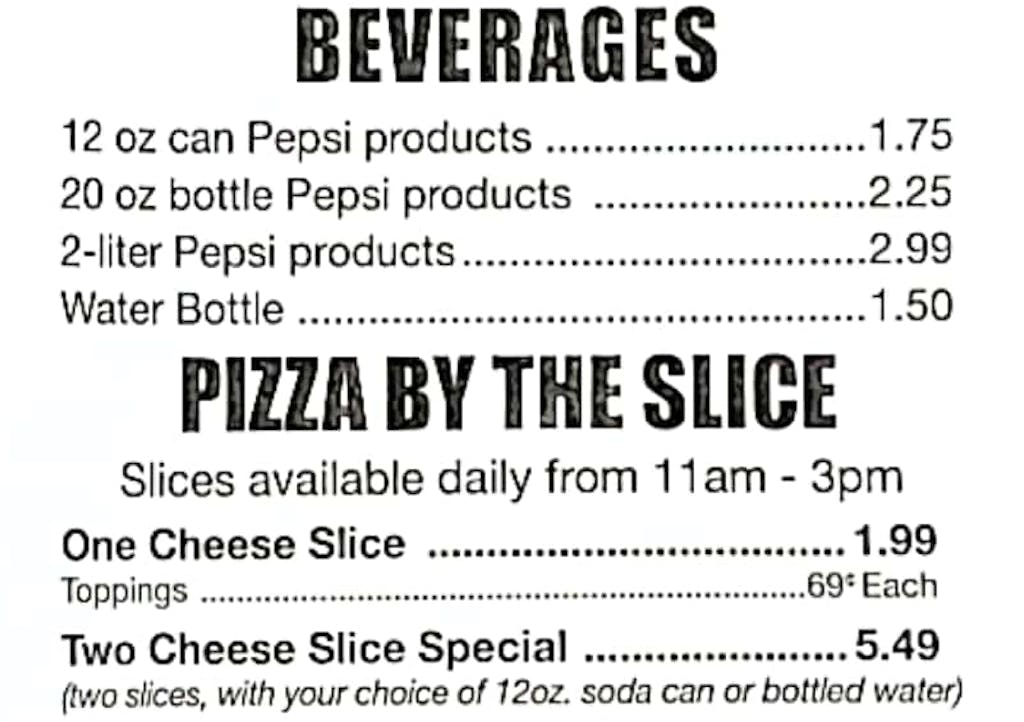 Menu - Ferro's NY Pizza