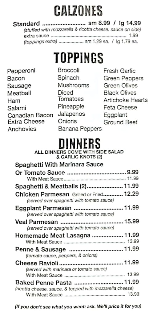 Menu - Ferro's NY Pizza