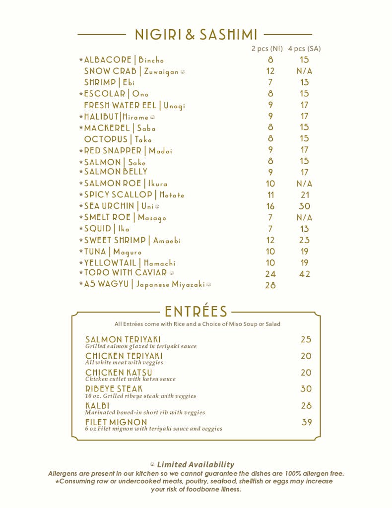 Menu - SWAN Sushi•Seafood•Bar