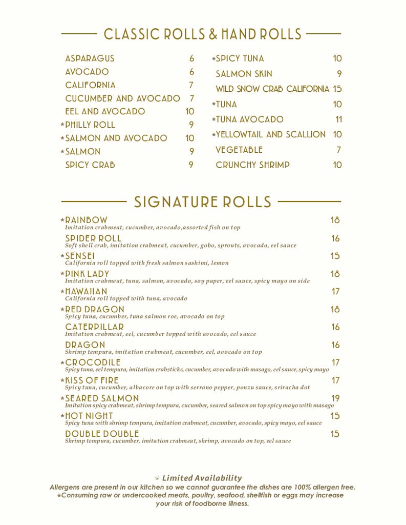 Menu - SWAN Sushi•Seafood•Bar