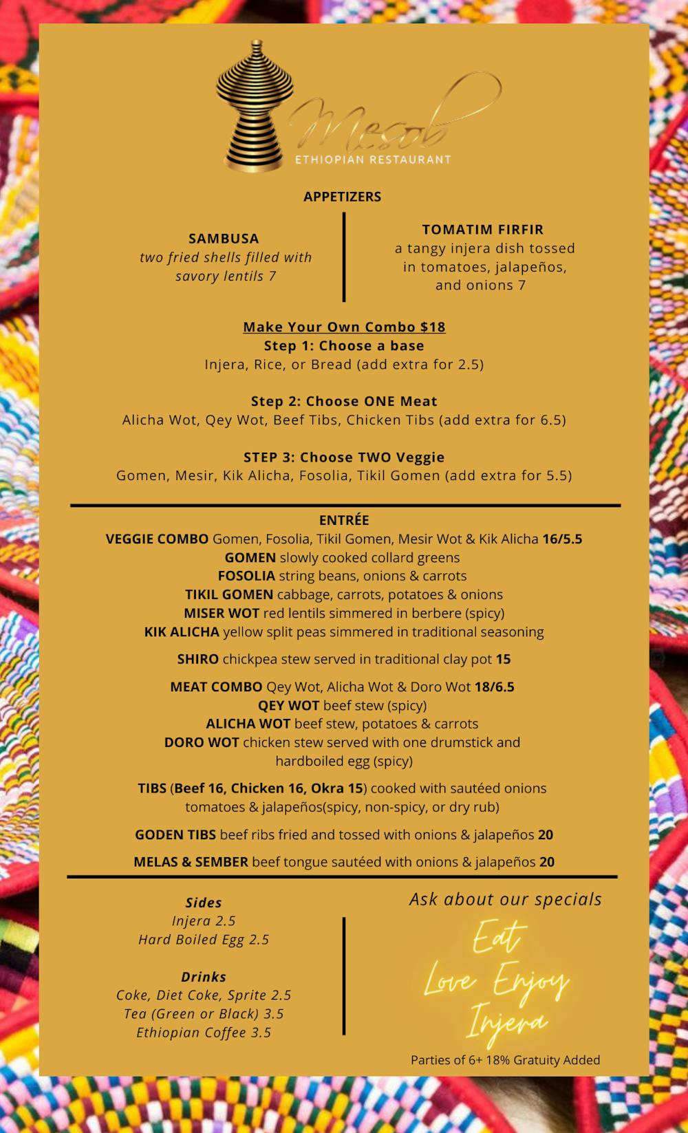 Menu - Mesob Ethiopian Restaurant