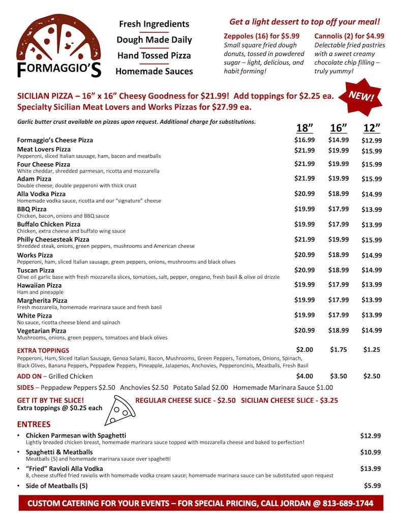 Menu - Formaggio's Pizza