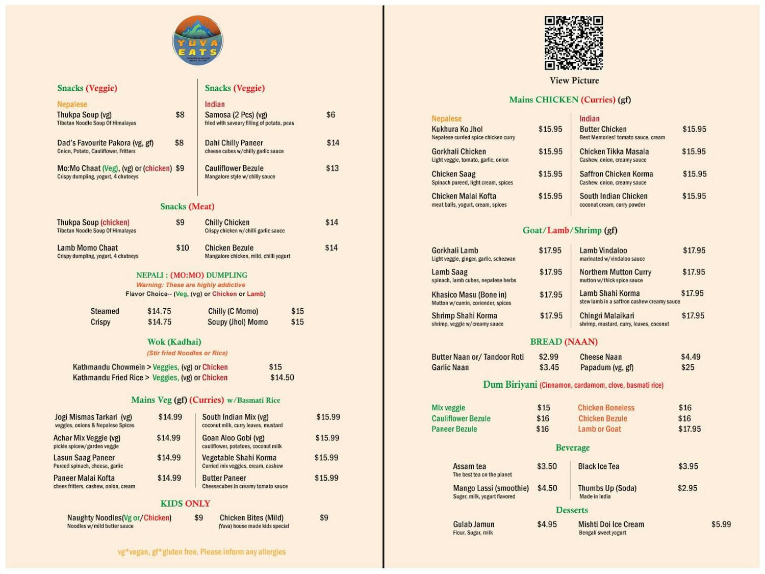 Menu - Yuva Eats