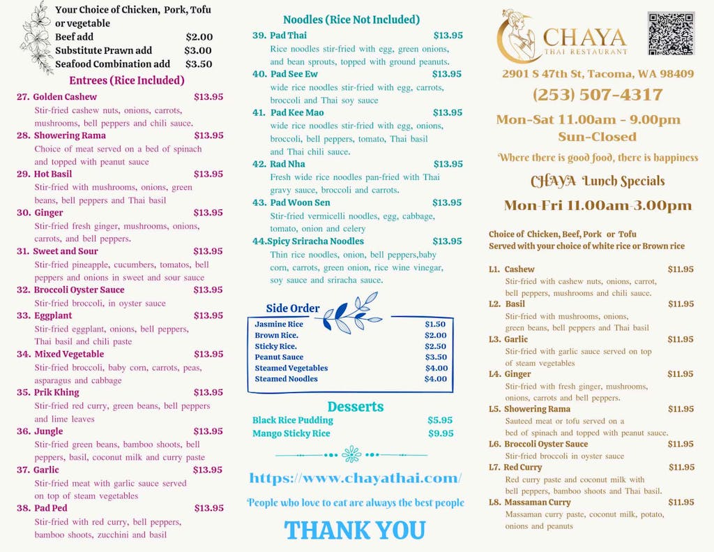 Menu - CHAYA THAI