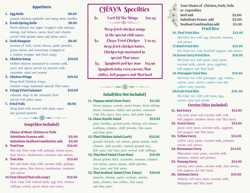 Menu - CHAYA THAI