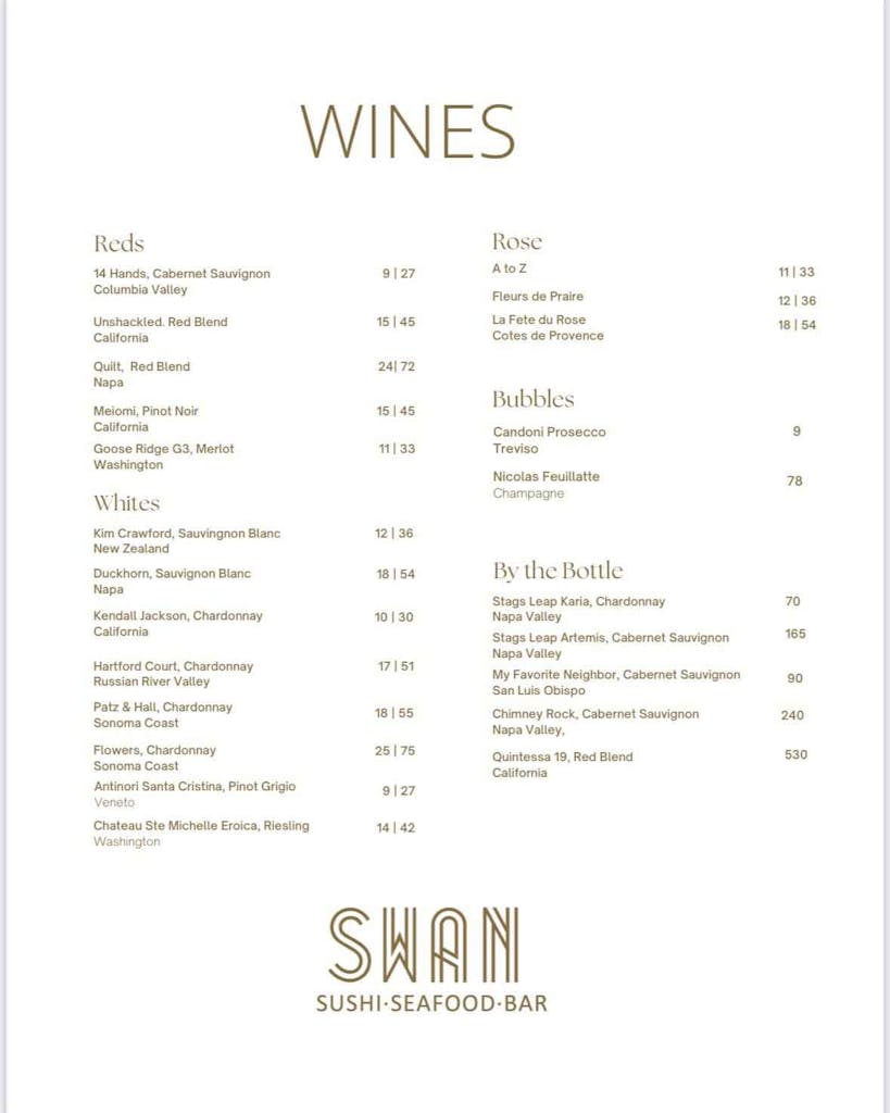 Menu - SWAN Sushi•Seafood•Bar