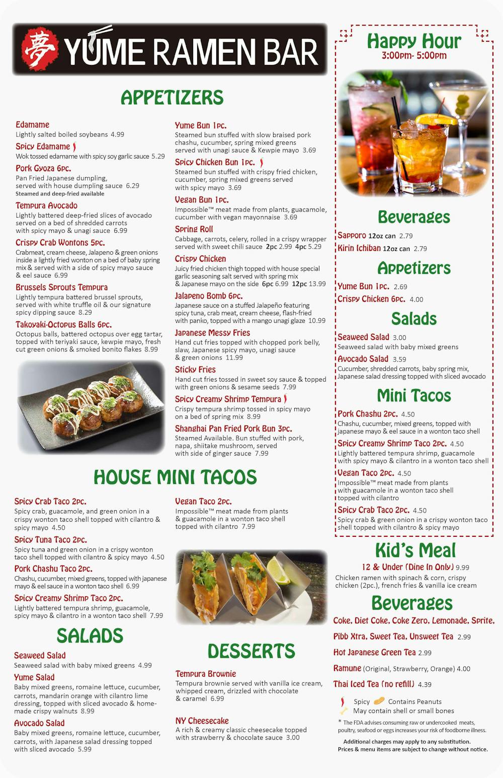 Menu - Yume Ramen Bar in Peachtree City