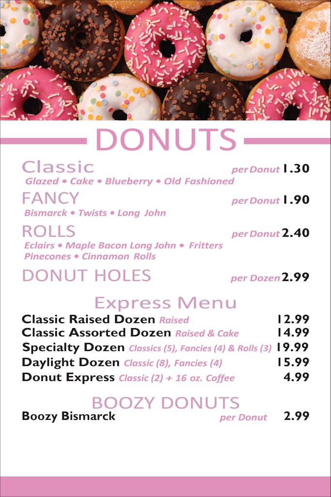 Menu Daylight Donuts Op