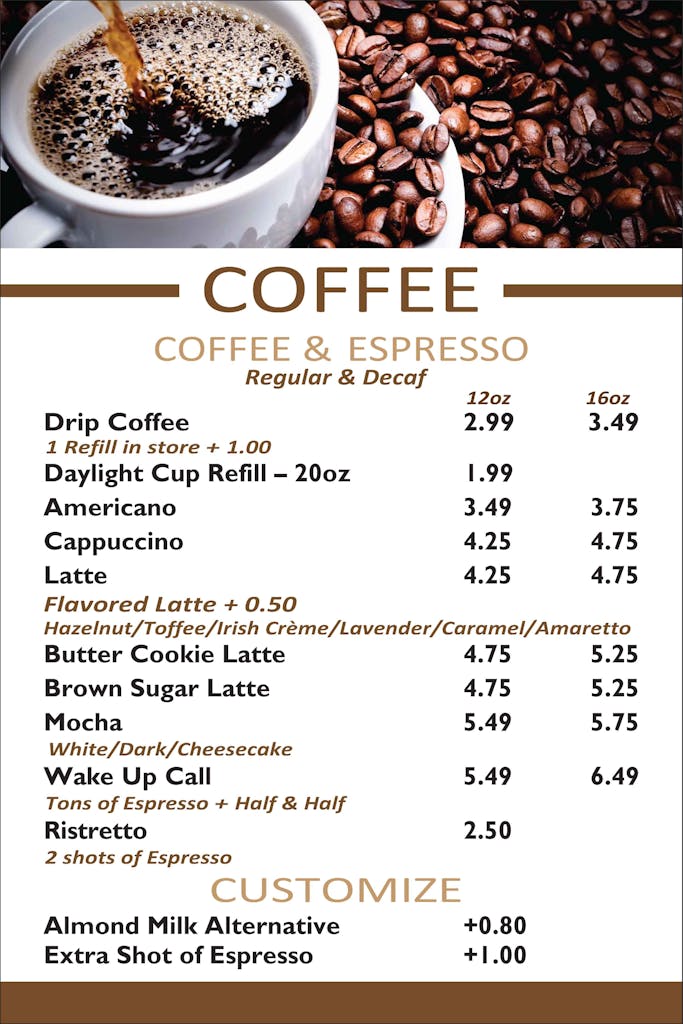 Menu Daylight Donuts Op