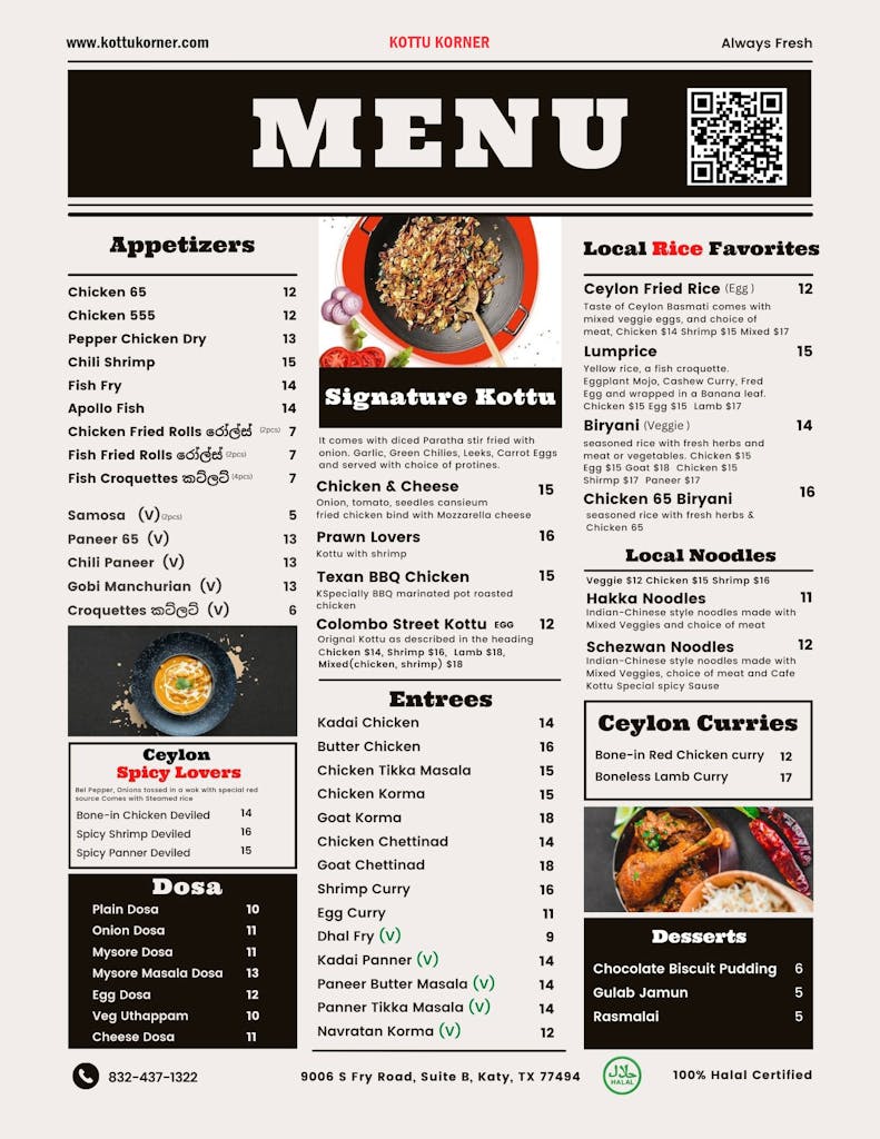 Menu - Kottu Korner