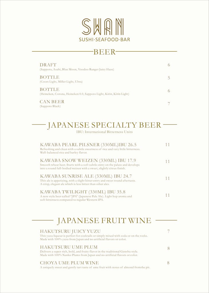 Menu - SWAN Sushi•Seafood•Bar