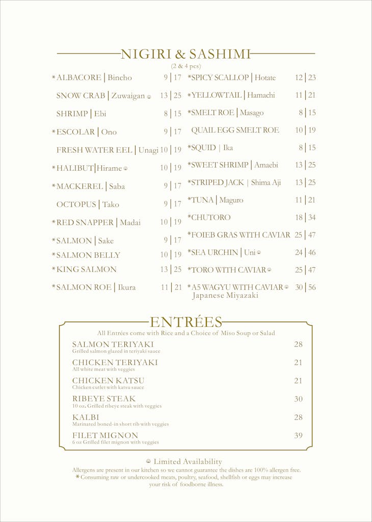 Menu - SWAN Sushi•Seafood•Bar