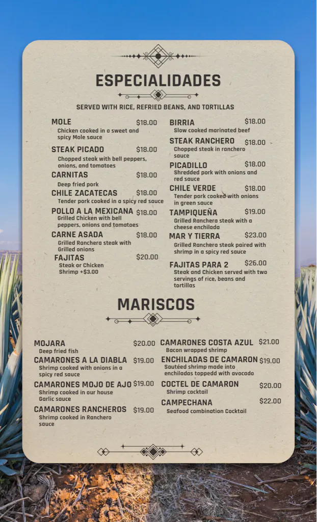 menu - El Mezcalito