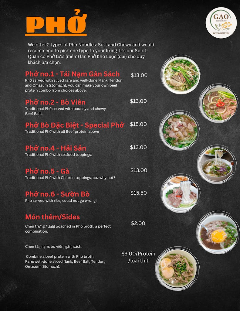 Menu - Gao Restaurant
