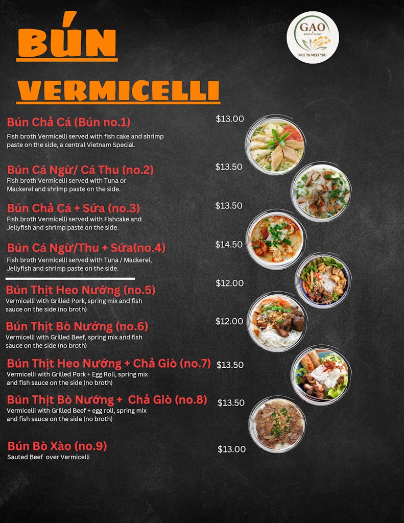 Menu - Gao Restaurant