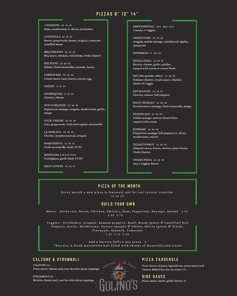 Menu - GULINO'S PIZZA & SONS