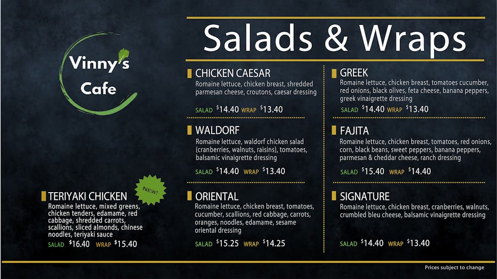 Menu - Vinny's Cafe