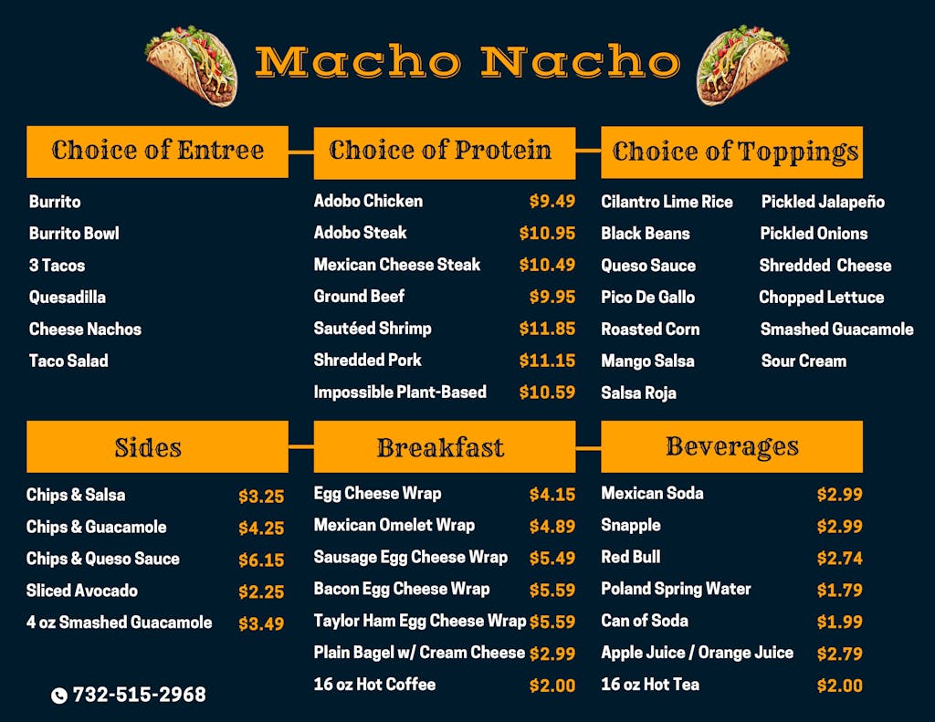 Mexican Menu - Macho Nacho Mexican Grill