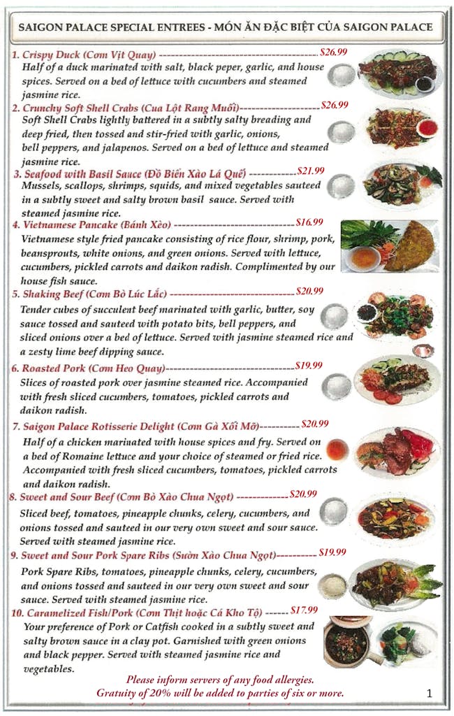 Menu - Saigon Palace