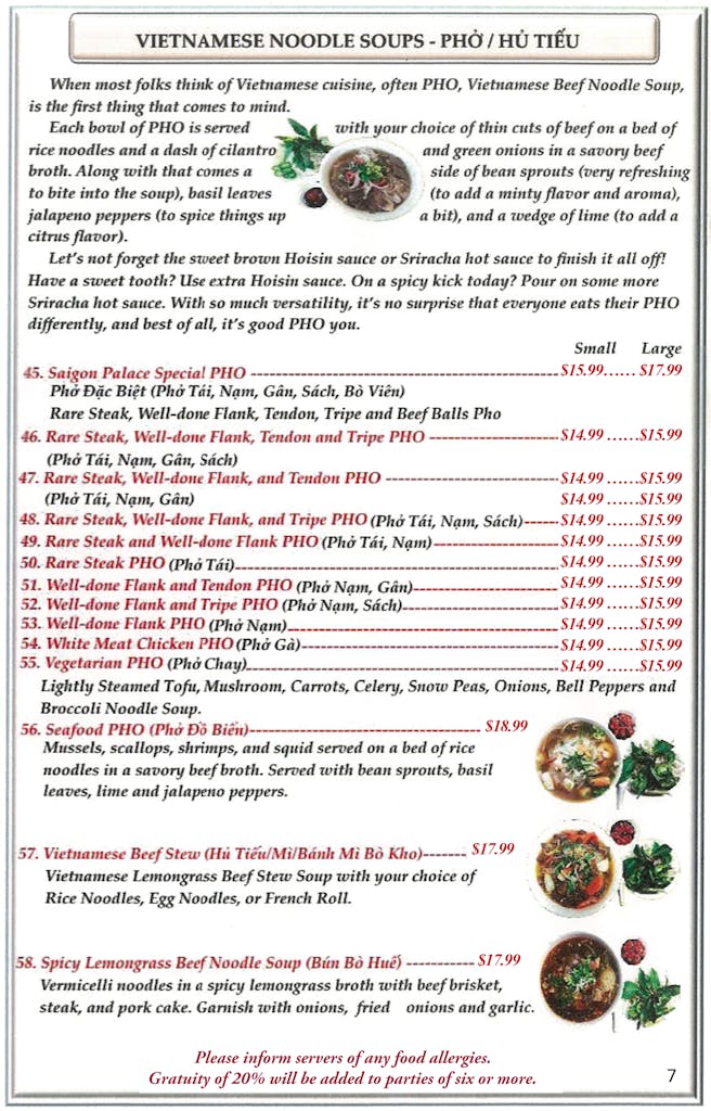 Menu - Saigon Palace