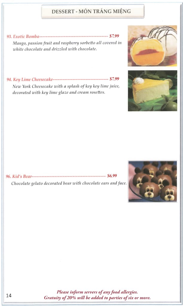 Menu - Saigon Palace