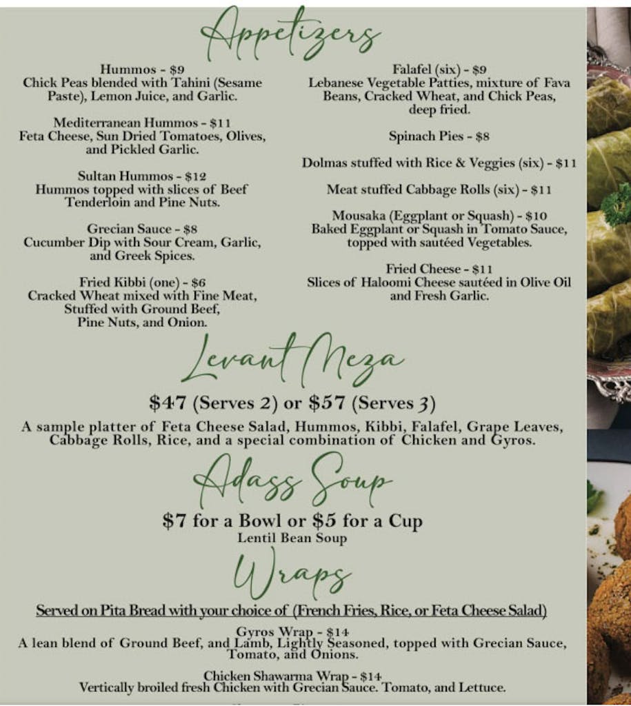 Menu - Levant Mediterranean Grill