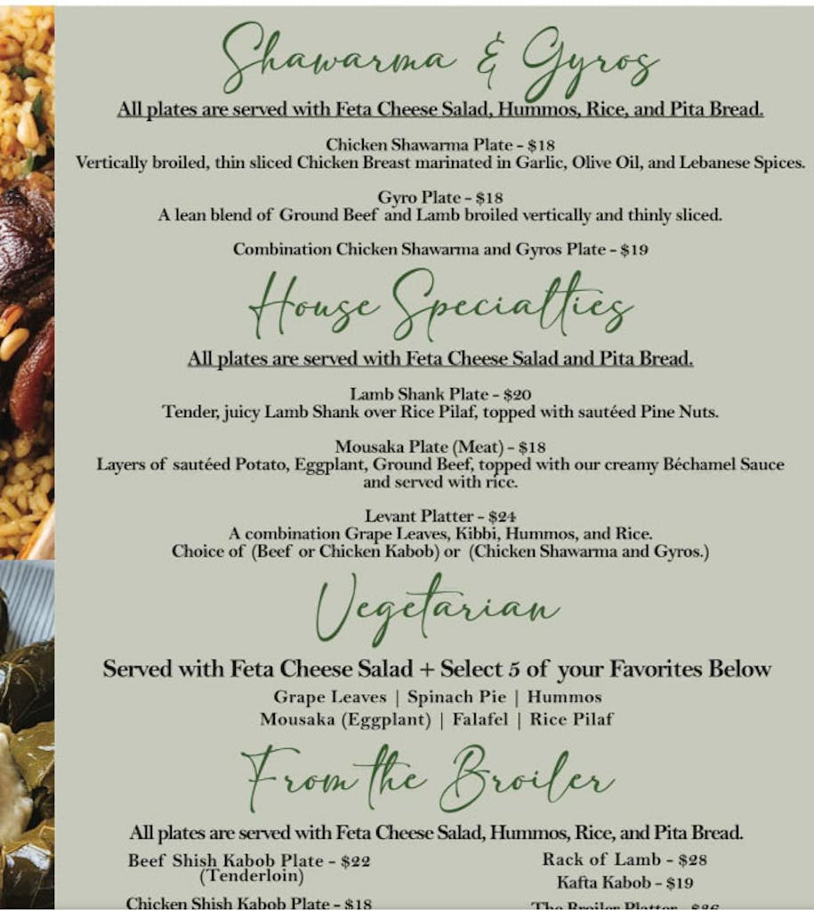 Menu - Levant Mediterranean Grill
