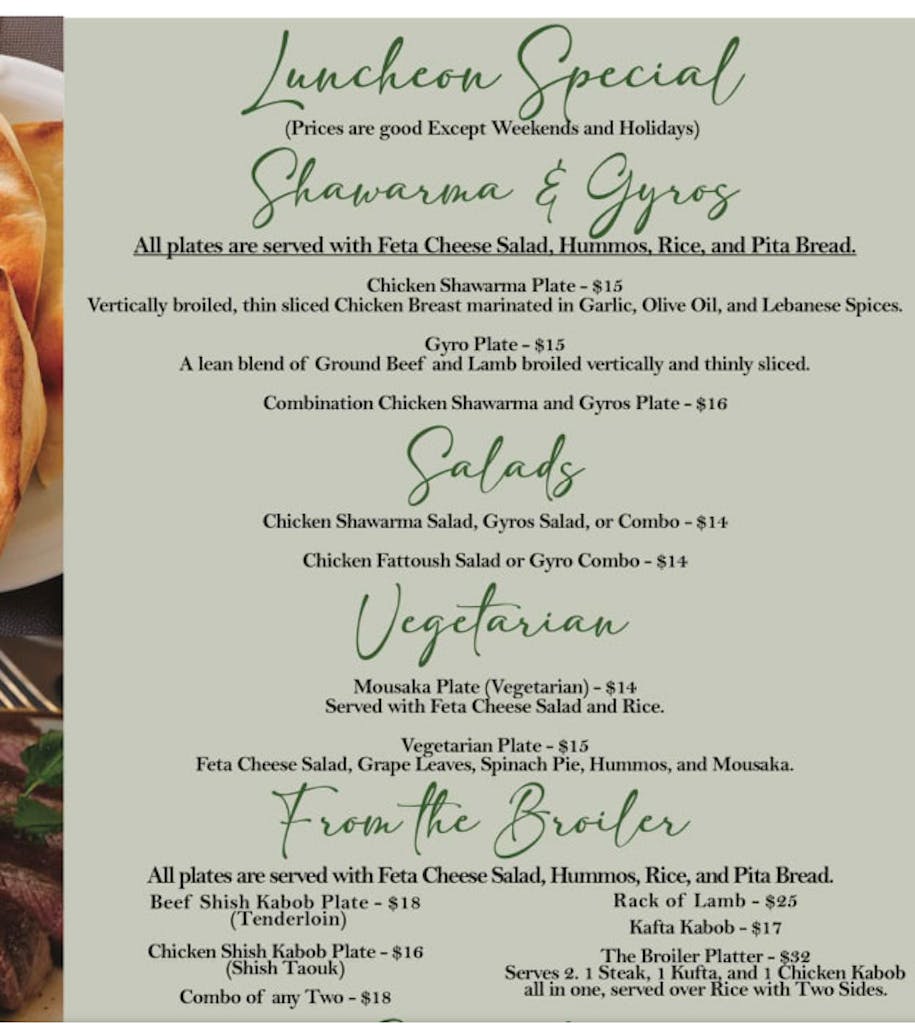 Menu - Levant Mediterranean Grill