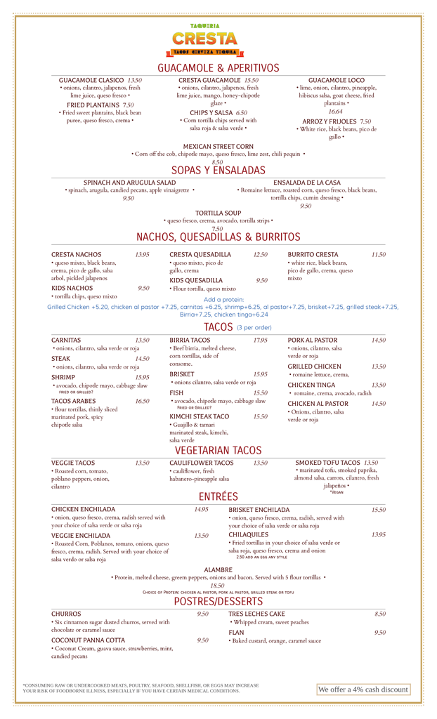 Menus - Taqueria Cresta
