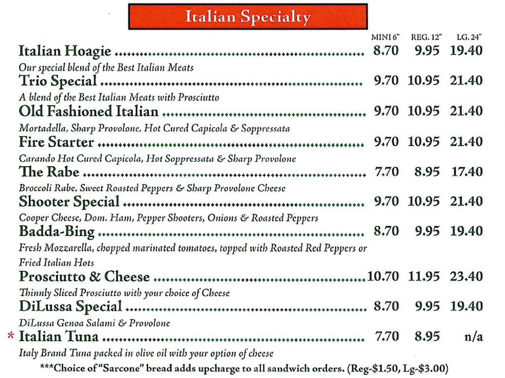 Menu - Trio Cold Cuts & Sandwich Pub