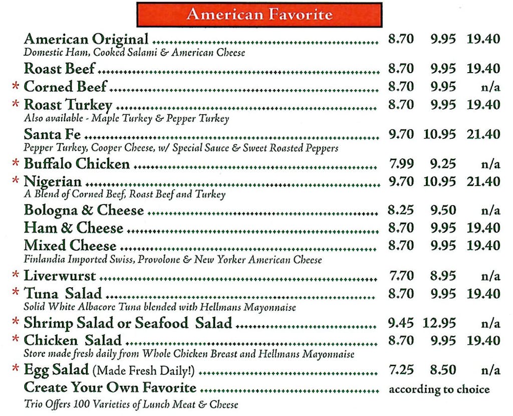 Menu - Trio Cold Cuts & Sandwich Pub