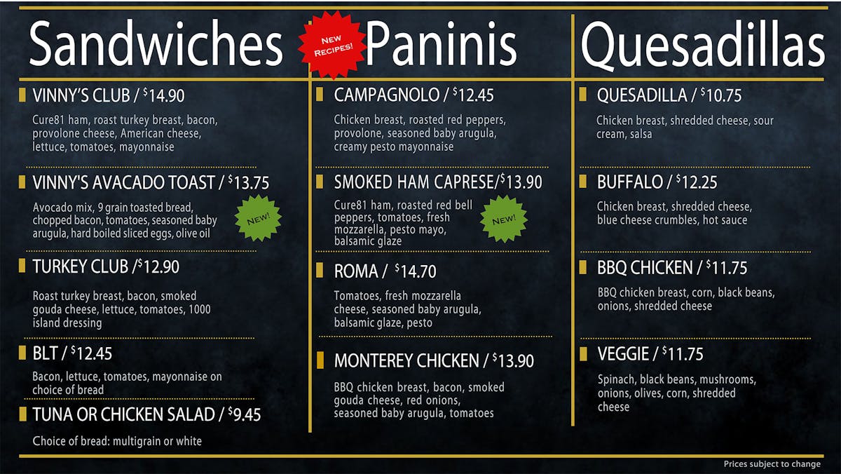 Menu - Vinny's Cafe