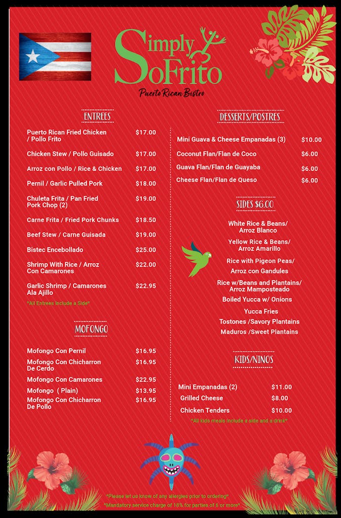 Menu - Simply Sofrito Puerto Rican Bistro
