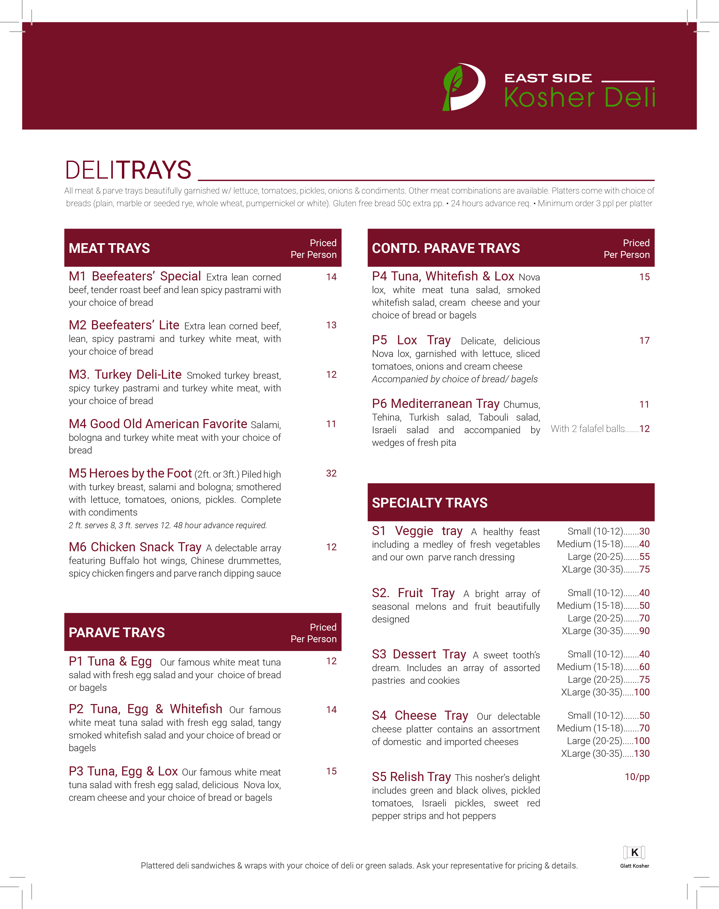 Menus - East Side Kosher Deli