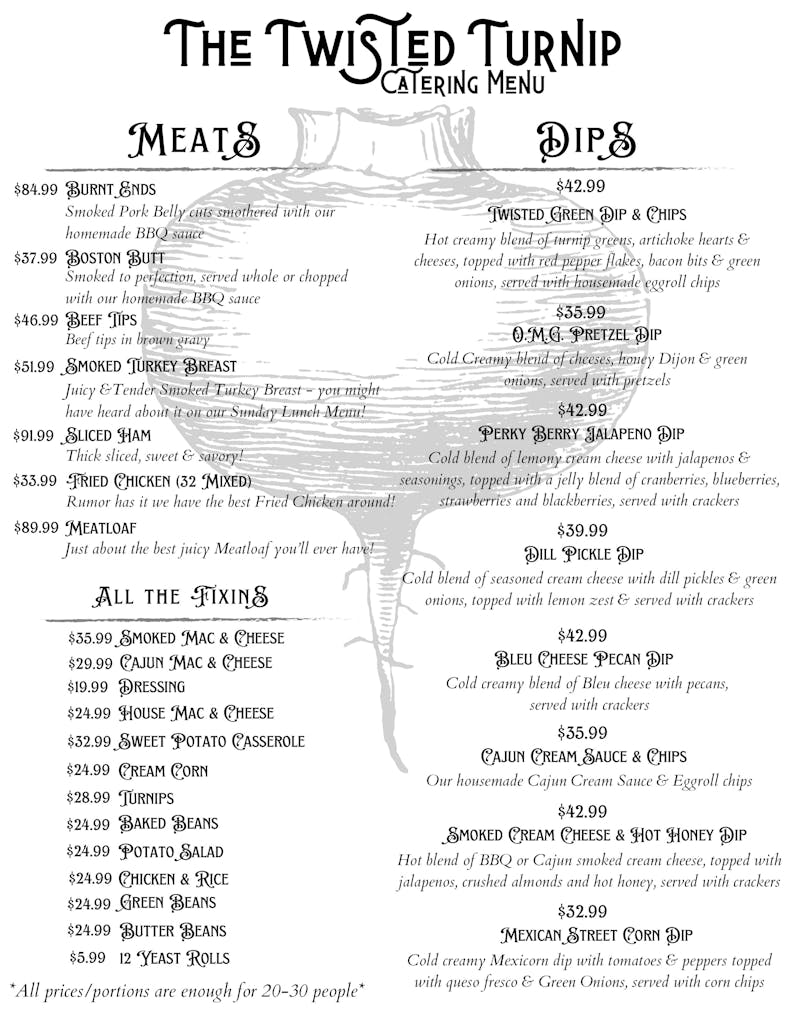 Menu - The Twisted Turnip