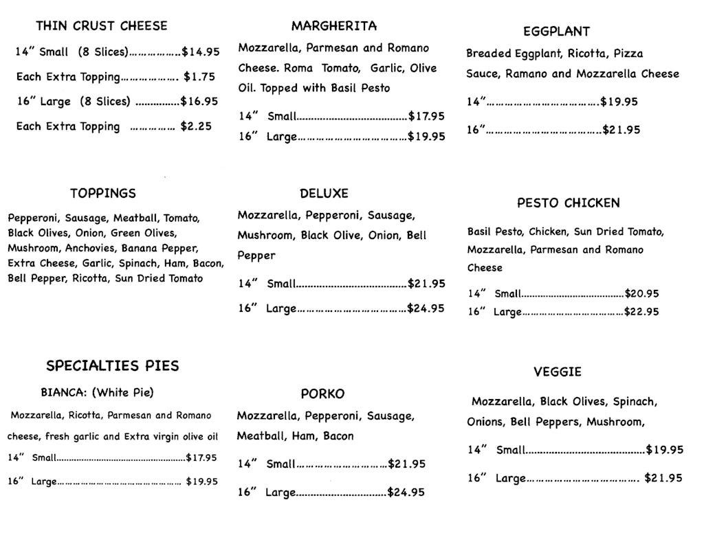 Menu - Brooklyn Pizza