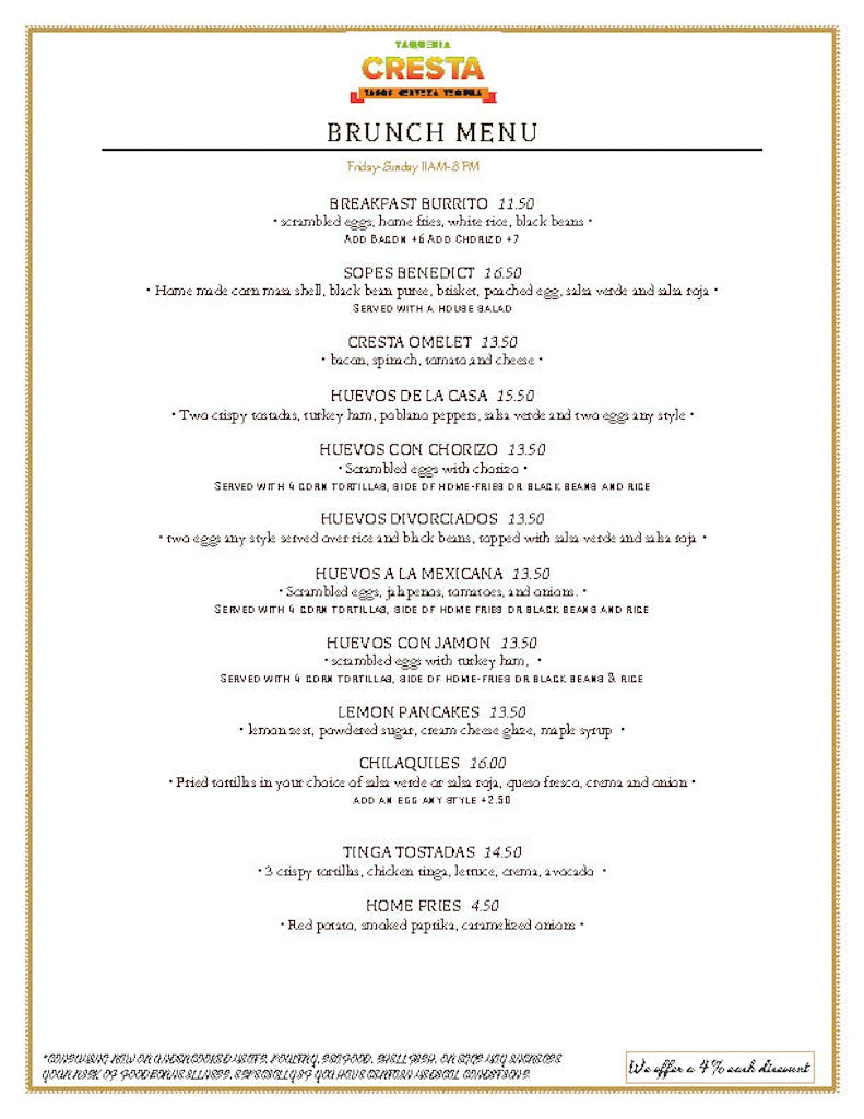 Menus - Taqueria Cresta