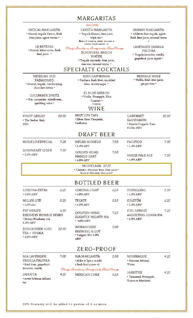 Menus - Taqueria Cresta