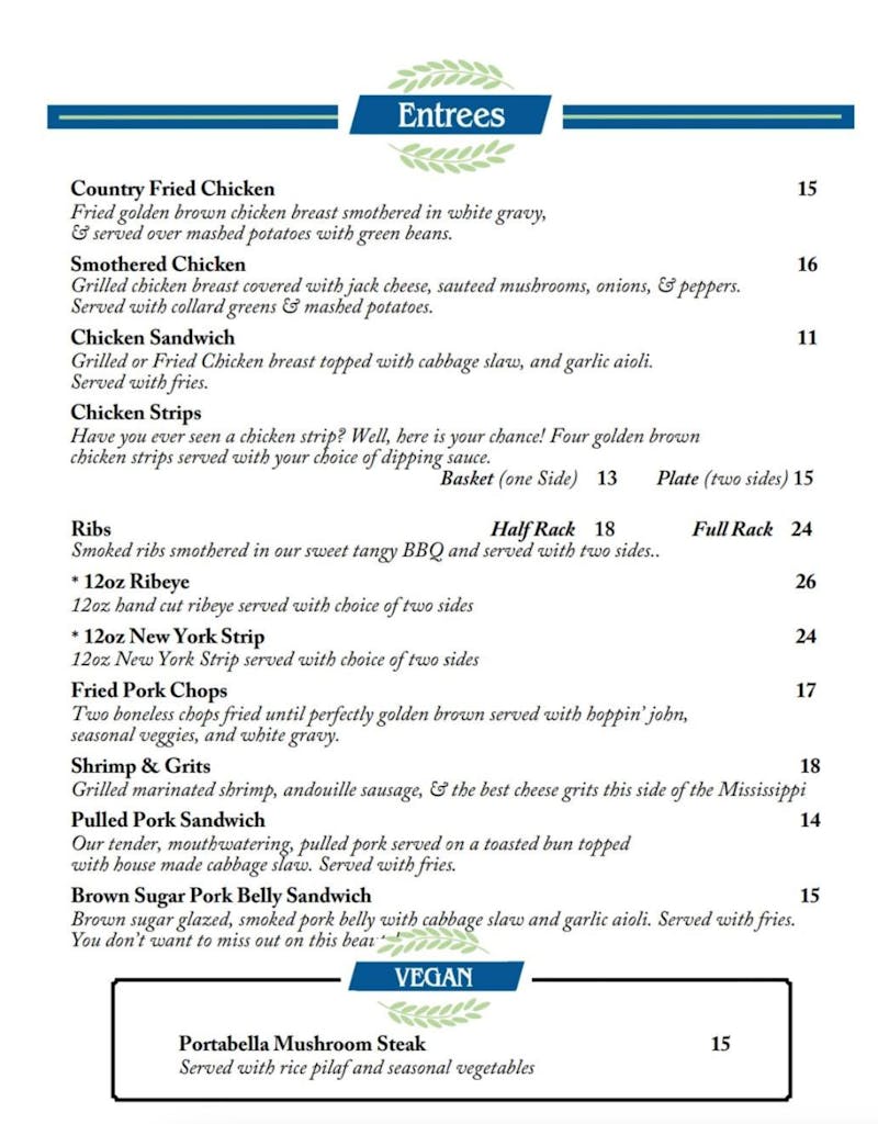 Menu - Sally's Southern Comfort Food